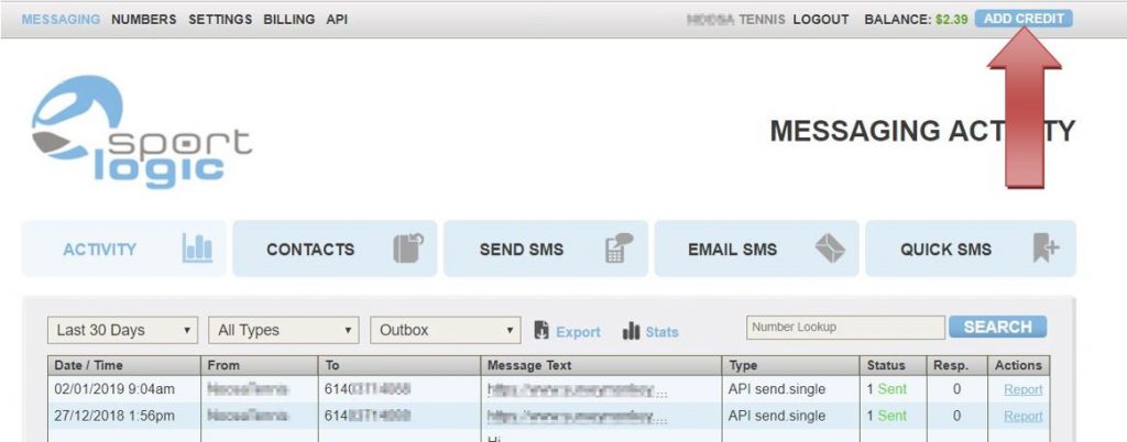 How to top up your SMS credit – SportLogic Support